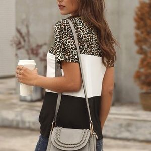 Tops | Leopard Print Color Block Tee | Poshmark